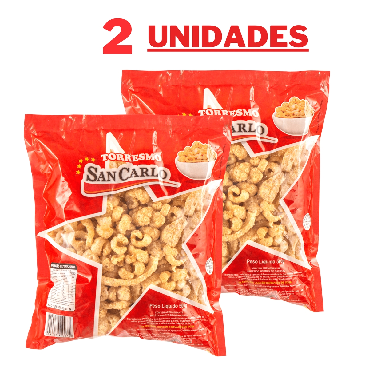 Torresmo San Carlo 500g Cx 2 Un 100% Suíno Petisco, Feijoada