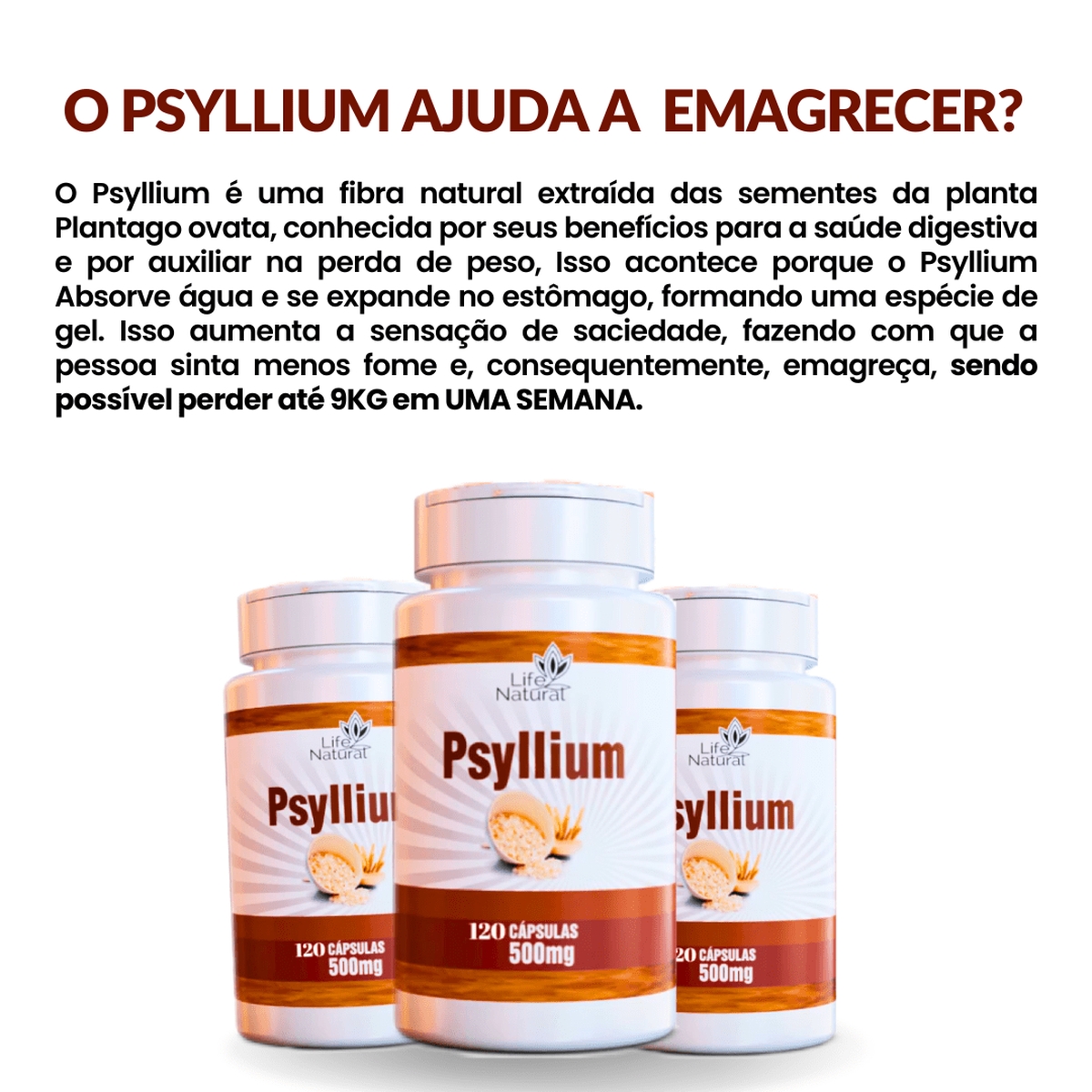 120 Cápsulas de Psyllium 100% Original - FRETE GRÁTIS