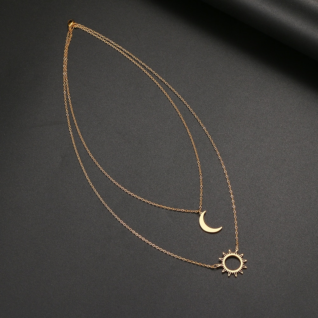 Colar Sol e Lua - Dupla Camada - Aço Inoxidável