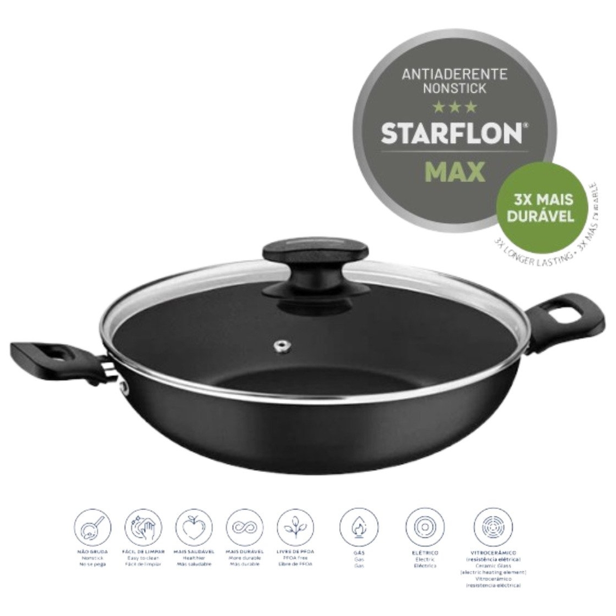 Wok Tramontina Loreto Panela Antiaderente 28 Cm 3,3 Litros
